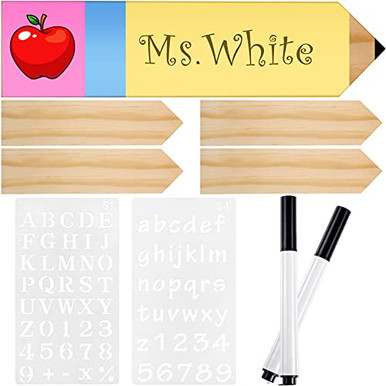 4 Pieces Pencil Teacher Plates Blank Wood Pencil Teacher Name Plates ...