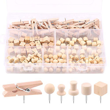 Swpeet 135Pcs 6 Types Wood Push Pins Assortment Kit, Wooden Head Pins ...