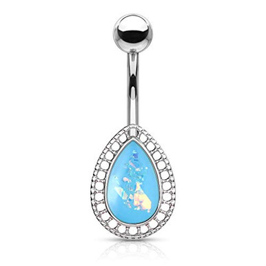 14G Opal Glitter Tear Drop Shield 316L Surgical Steel Belly Button ...