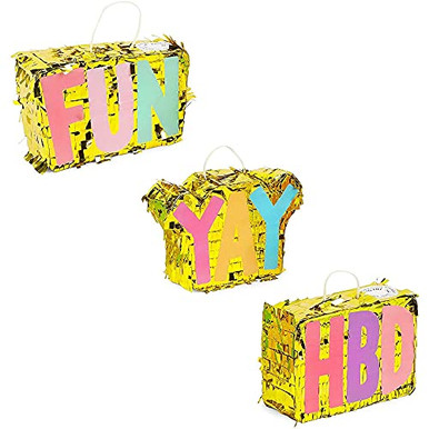 Mini Gold Foil Birthday Party Pinatas, YAY, HBD, FUN Designs -3 Pack ...