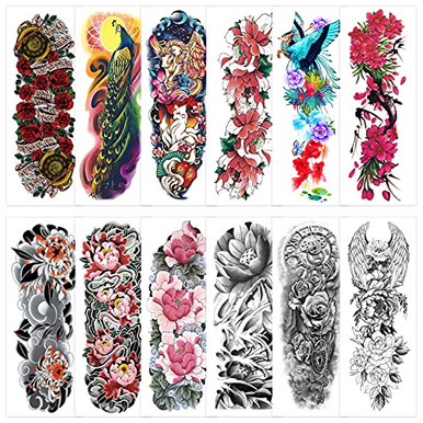 Full Arm Tattoo Temporary 12 Sheets ,Sleeve Tattoos Transfer Sticker ...