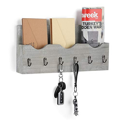 LIANTRAL Wall Mount Mail Holder Organizer Mail Sorter with 3 Storage ...