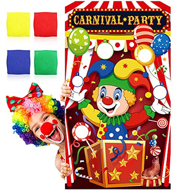 Carnival Toss Games with 4 Bean Bags for Kids and Adults, Circus Clown ...