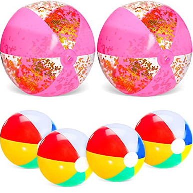 6 Inflatable Beach Ball, Include 2 Pieces 16 Inch Inflatable Glitter ...