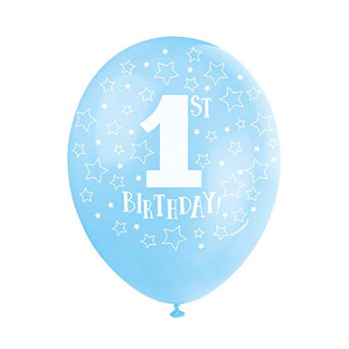 Unique Party 56112-12" Pearlised Latex Blue 1st Birthday Balloons, Pack ...