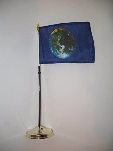Planet Earth Blue Flag 4"x6" Desk Set Table Stick Gold Base PREMIUM ...