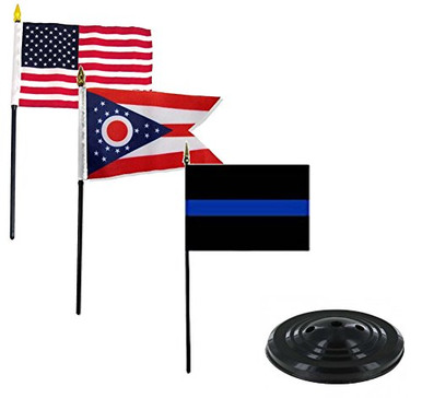 AES USA/Thin Blue Line/Ohio State 3 Flags 4"x6" Desk Set Table Stick ...