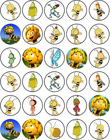 30 x Edible Cupcake Toppers Themed of Maya Bee Edible Cake Decorations ...