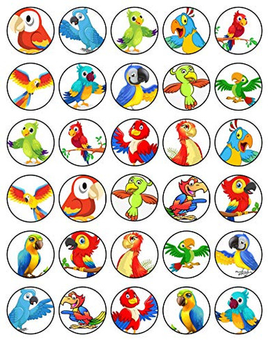 30 x Edible Cupcake Toppers Themed of Tropical Birds Honeycomb Parrot ...