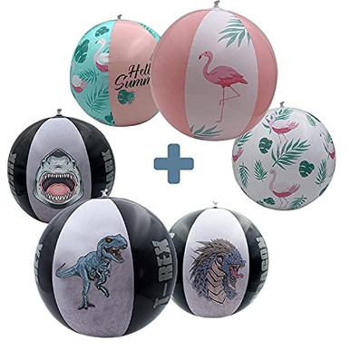 Set of Pink Flamingo Inflatable Beach Ball plus Set of 3 Animals ...
