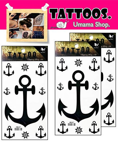 Umama Tattoos 3 Sheets Black Anchor Cartoon Tattoo drawing 3D ...