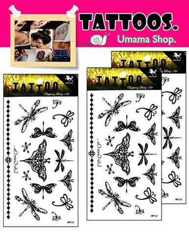 Umama Tattoos 3 Sheets Vintage Tattoo Fake Butterfly Dragonfly Cartoon ...