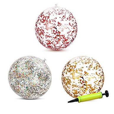 Glitter Beach Balls 24 Inch 3 Pack, Inflatable Beach Ball with Confetti ...