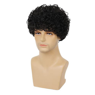 Sallcks Mens Short Curly Black Wig with Bang Cosplay Halloween Costume ...
