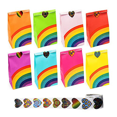 48 pcs Rainbow Party Favor Paper Bags with 100 Heart Stickers, 8 * 4.7 ...