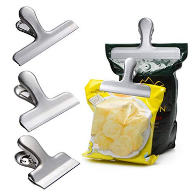 Anasu Chip Bag Clips Set of 6, 2/3/4 inch Wide Stainless Steel Heavy ...