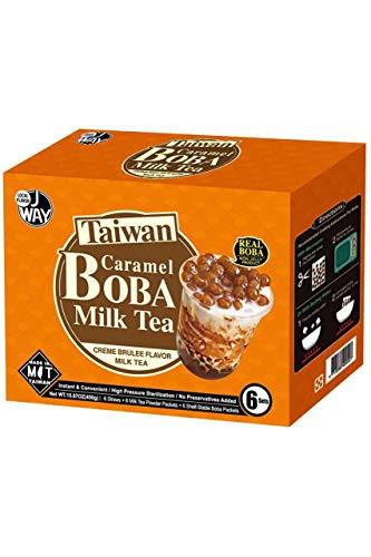 J WAY Instant Bubble Tea Kit - Crème Brulee Milk Tea with Caramel Boba ...