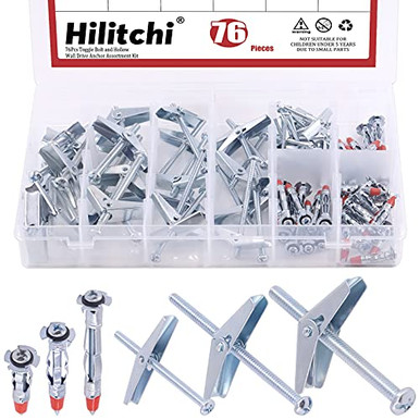 Hilitchi 76Pcs Toggle Wing Nut Bolt and Long Hollow Wall Drive Anchors ...