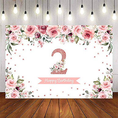 Avezano 2th Birthday Backdrop Second Girls Pink Floral Photo Background ...
