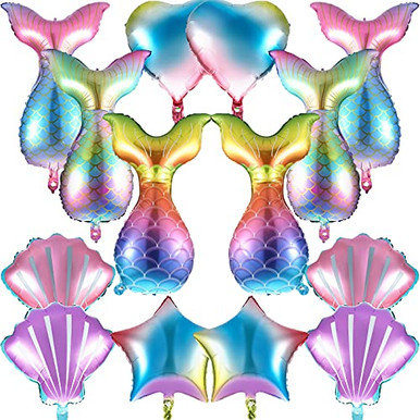 14 Pieces Mermaid Tail Balloons Mermaid Balloons Sea Shells Balloons ...