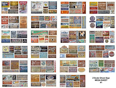 Z Scale Ghost Sign Decals 8.5 x 11 MEGA Sheet 1 - Weather Your Model ...