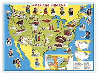 Antiguos Maps - Native American Indian Educational Wall Map Circa 1950 ...