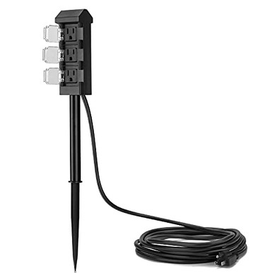 BESTTEN Outdoor Power Stake with 12-Foot Weatherproof Extension Cord, 3 ...
