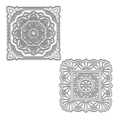 Metal Nested Cutting Dies 2 Square Lace Flower Frame Symmetrical ...