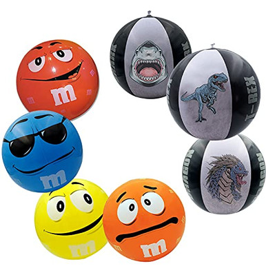 Set of 4 Colorful Beach Balls plus Set of 3 Animals, Shark, T-rex ...