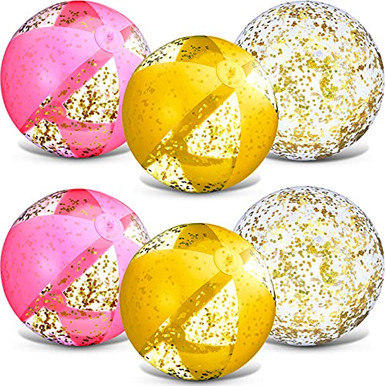 6 Pieces 16 Inch Inflatable Glitter Beach Ball Swimming Pool Balls ...
