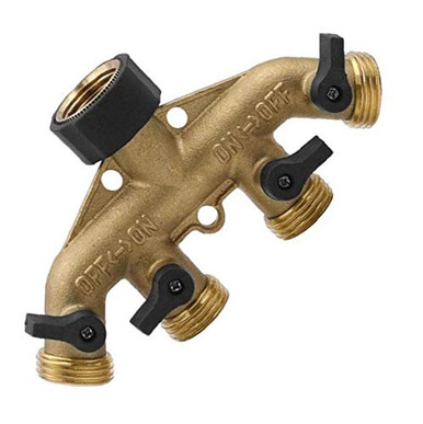 4 Way Hose Splitter Tap Connector, Solid Brass 3/4 Water Pipe Adaptor ...