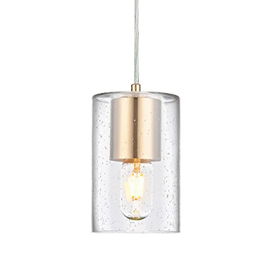Loclgpm Modern Brushed Gold Glass Pendant Light, 1 Light Ceiling ...
