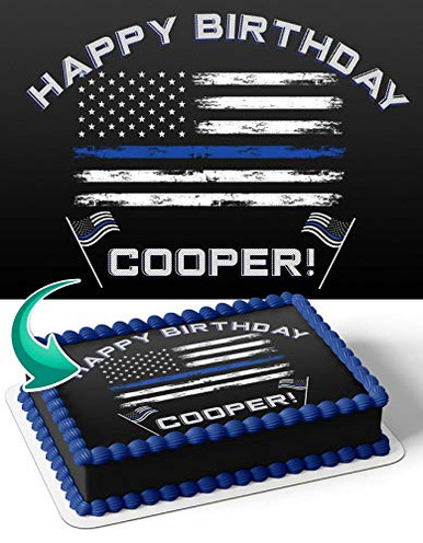 Cakecery Thin Blue Line Flag Police Edible Cake Image Topper ...