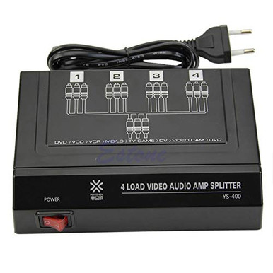 4 Way 1 in 4 Out 3 RCA Video Audio AMP Amplifier Splitter HDTV DVD VCD ...