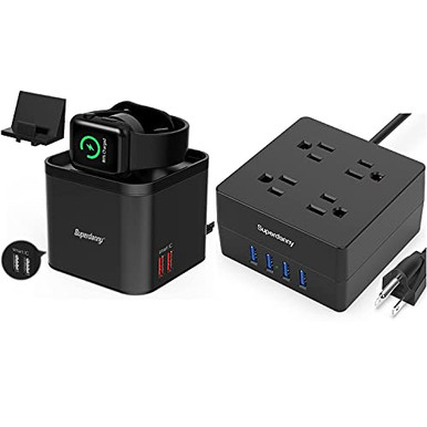 SUPERDANNY Power Strip with 4 Outlets and 4 USB Ports and USB Charging ...