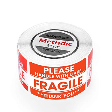 Methdic 500 Labels 2"x3" Fragile Stickers, Permanent Adhesive Red ...