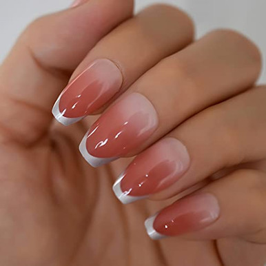 Coolnail Ombre Pink Silver French Ballerina Coffin False Nails Gradient ...