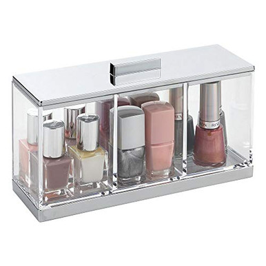 mDesign Plastic Makeup Organizer Storage Canister Box with 3 Sections ...