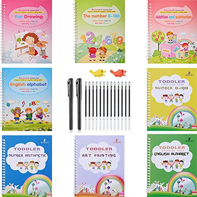 8 Pieces Reusable Kids Practice Copybook Set with Pen- Magic ...