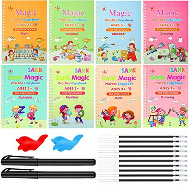 8 Pieces Magic Practice Copy Book with Pen- Reusable Calligraphy Book ...