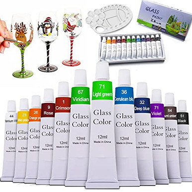Stained Glass Paint- 12 Color Transparent Paint Vibrant Enamel Paints ...