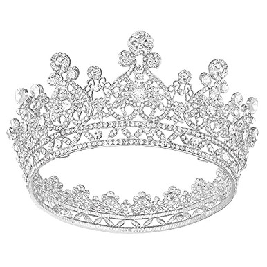 Silver Queen Crown for Women- Full Round Birthday Crown Princess Crown Wedding Crown and Tiaras ...