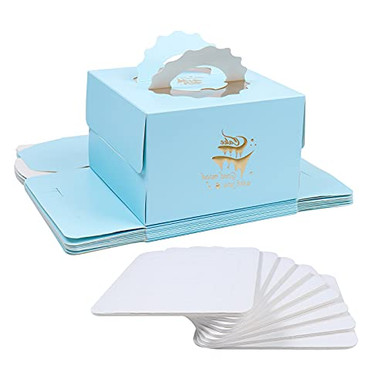 Blue Disposable Cake Boxes with Window- 6x6x4 Inch Tier Tall Cakes Box ...