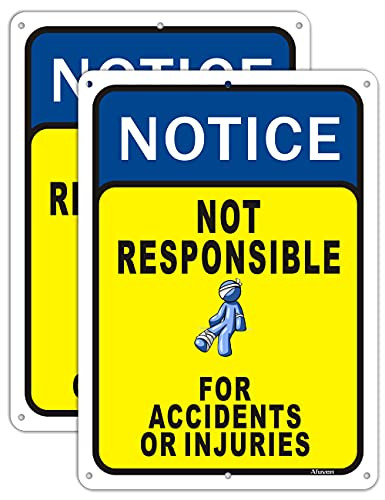 2 Pack Not Responsible for Accidents Or Injuries Sign 10" x14" Metal ...