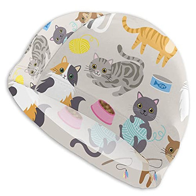 N\ A Swimming Cap Cute Cat Kitten Set Swim Cap Hat for Women Men Long ...