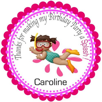 40 Round Labels 2" Personalized Pool Party Birthday Stickers- Custom ...
