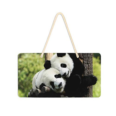 Oyihfvs Cute Black White Panda with Baby On Branches Hanging Door Sign ...