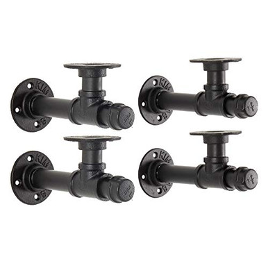 YCCO Black Iron Wall Mount Pipe Shelving Bracket Rustic Pipe Decor Wall ...
