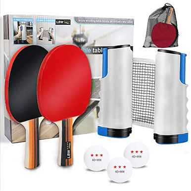 LBW Ping Pong Paddles Set with Retractable Net - Portable Table Tennis ...