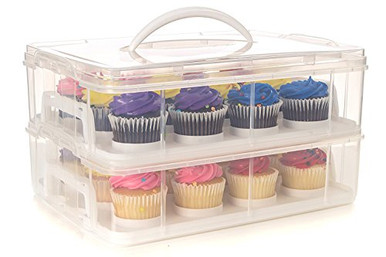24 Large Cupcake Carrier, Two Tiered Holder, Cake Carrier, Stack and ...